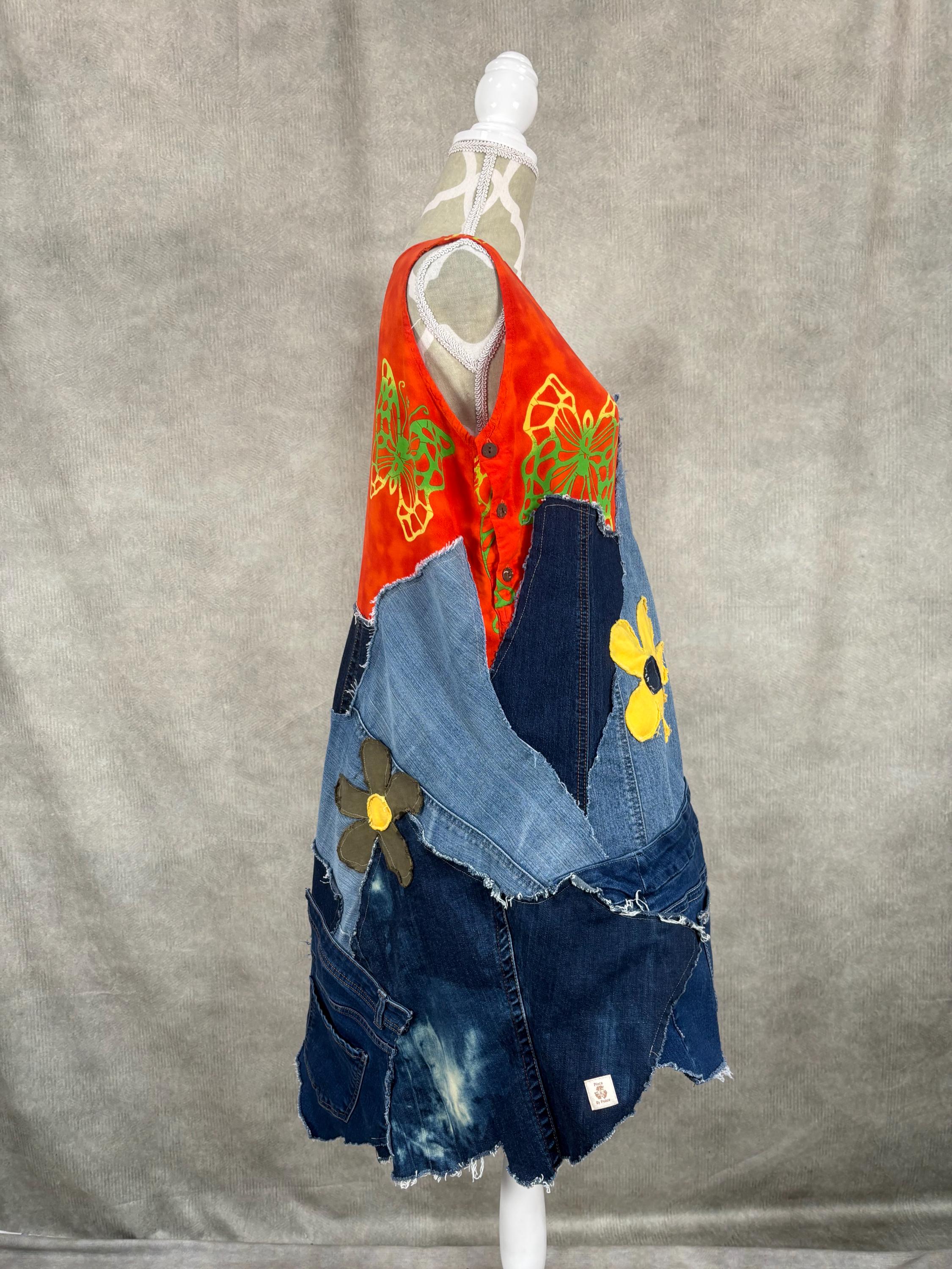 Upcycled Denim Patchwork Sundress- S/M - Etsy