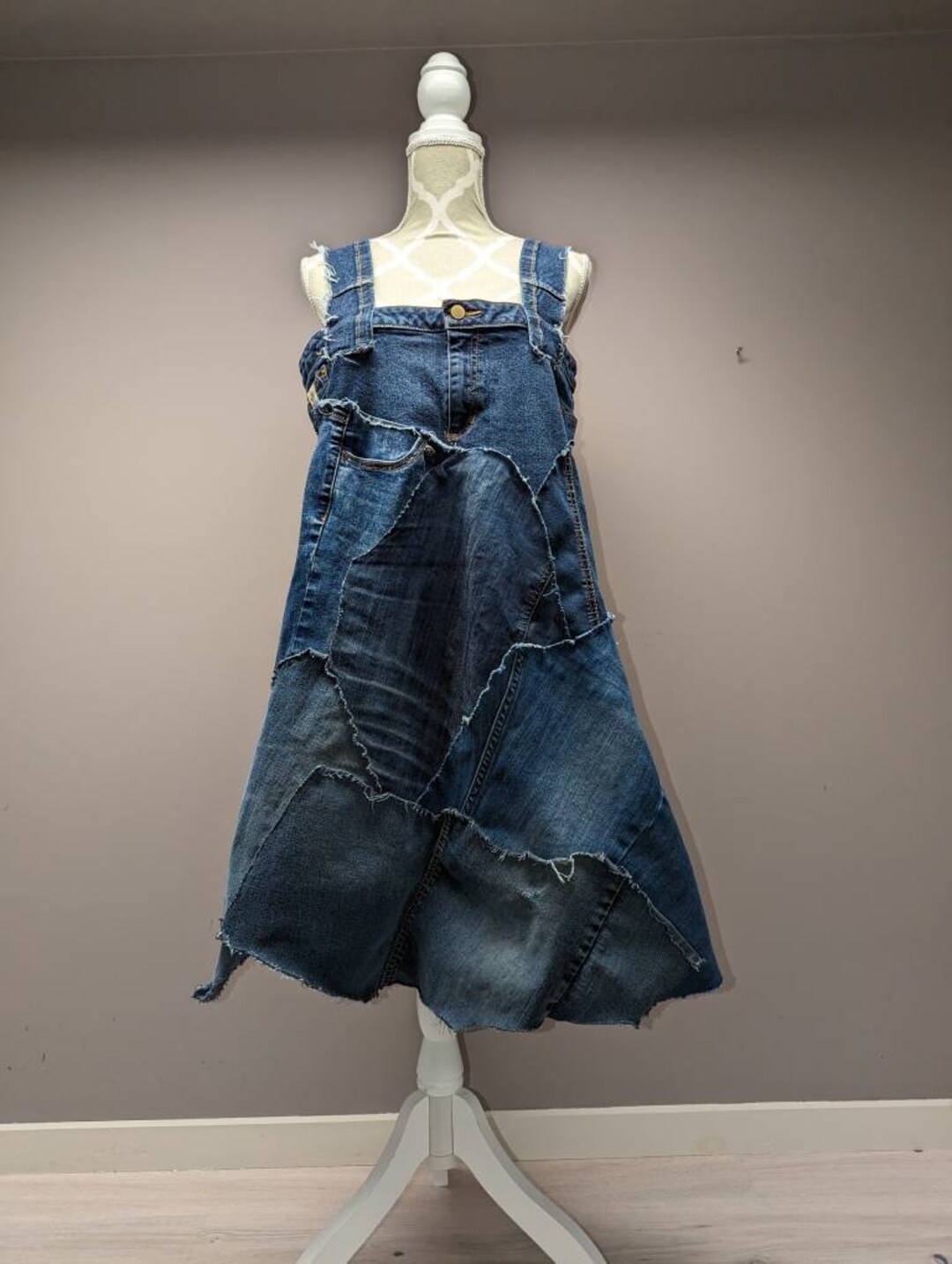 Upcycled Denim Patchwork Dress M/L - Etsy