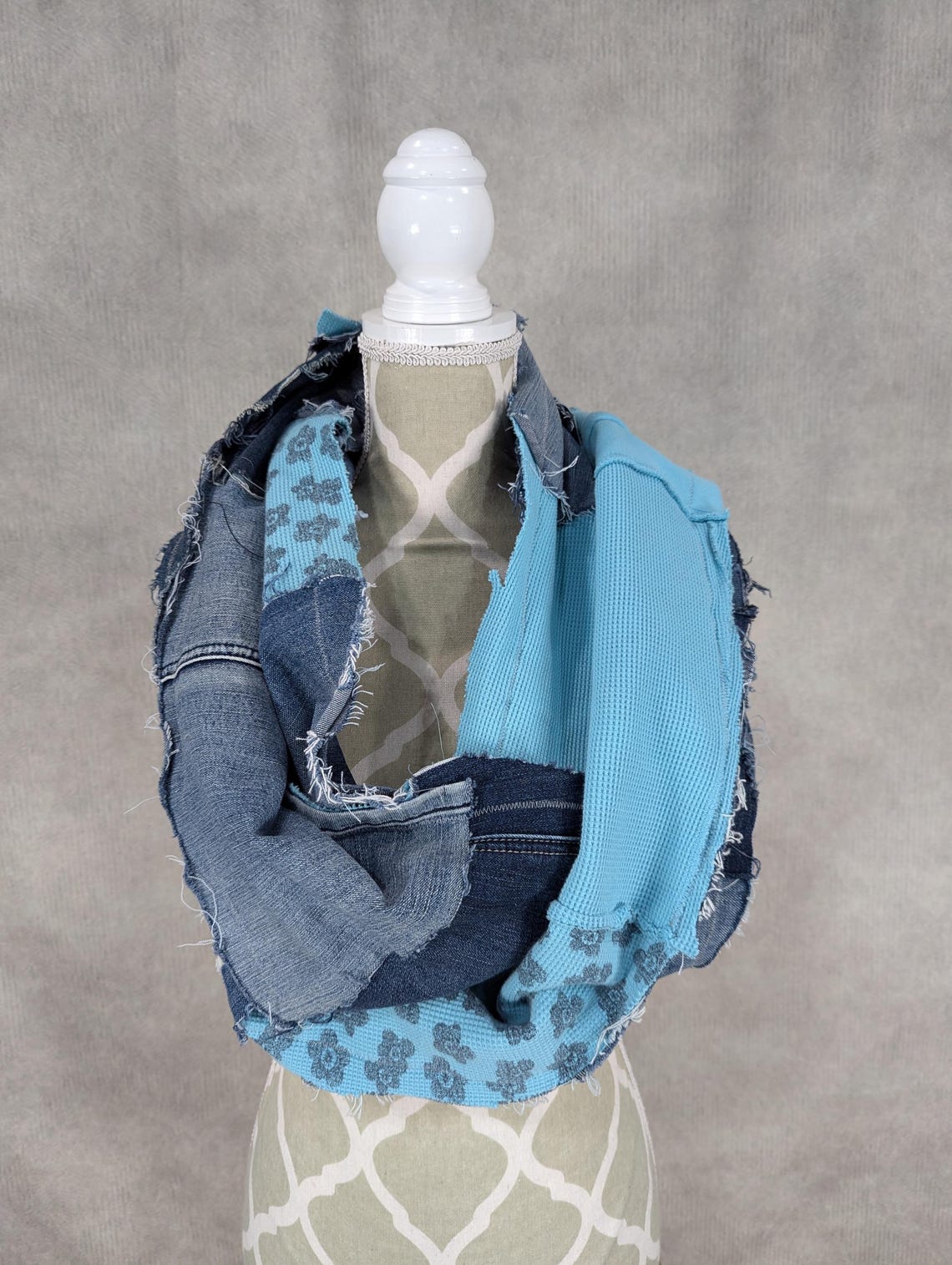 Upcycled Reversable Denim Patchwork Infinity Scarf - Etsy