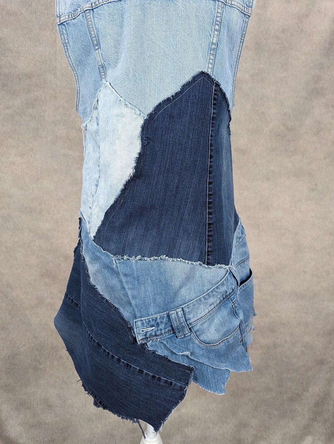 Upcycled Long Denim Patchwork Vest - S/M - Etsy