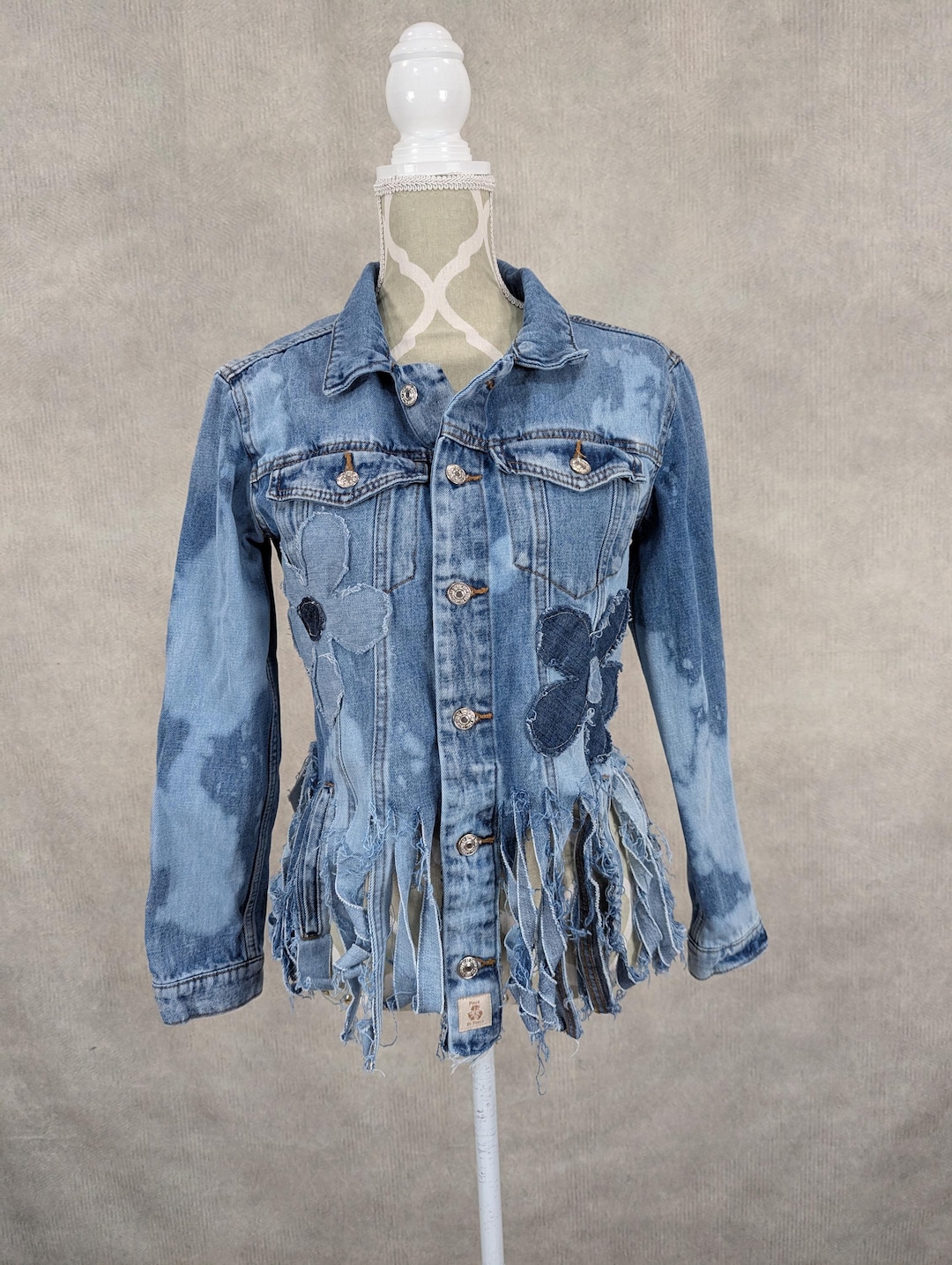 Upcycled Bleached Fringe Hem Denim Jacket - XS/S - Etsy