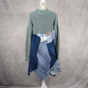Upcycled Denim Patchwork Sweater/dress -XL - Etsy