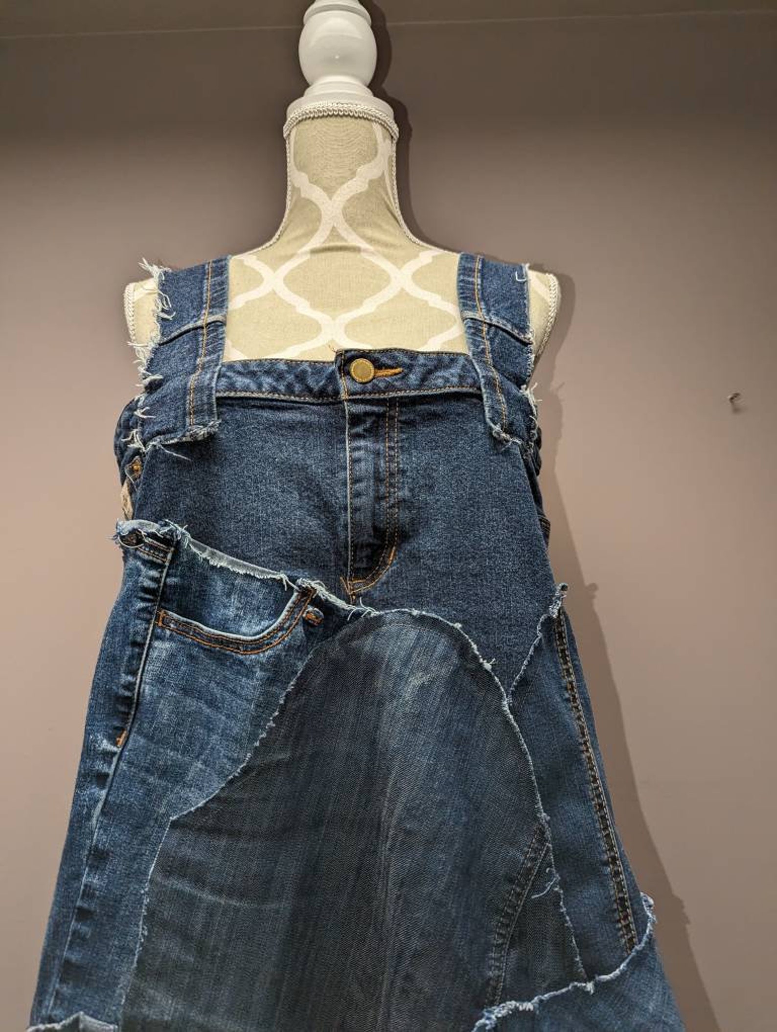 Upcycled Denim Patchwork Dress M/L - Etsy