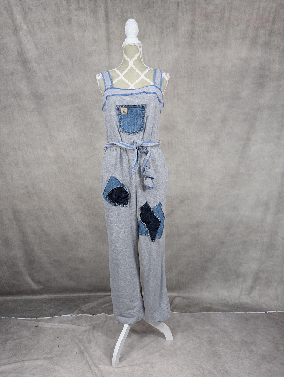 Upcycled Denim Patchwork Jersey Overalls-large - Etsy
