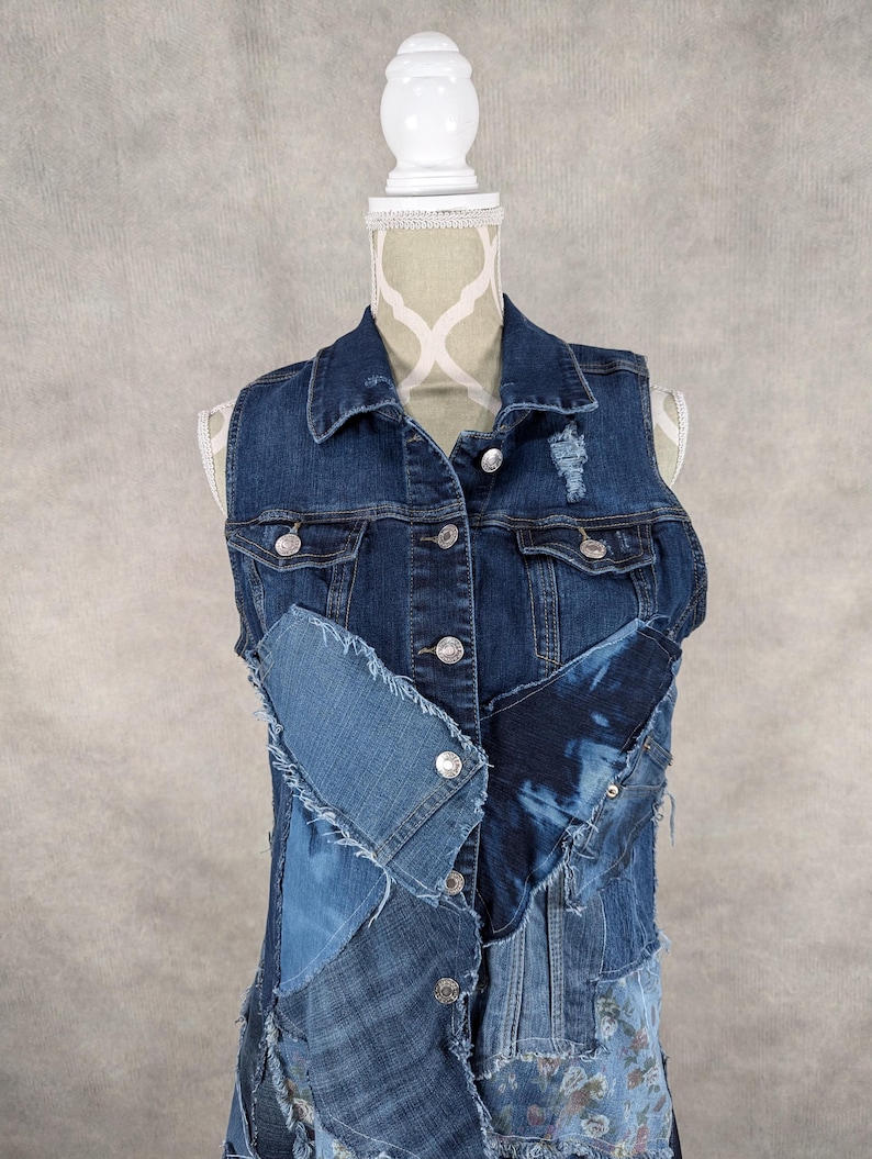 Upcycled Long Denim Patchwork Vest/duster - Medium - Etsy