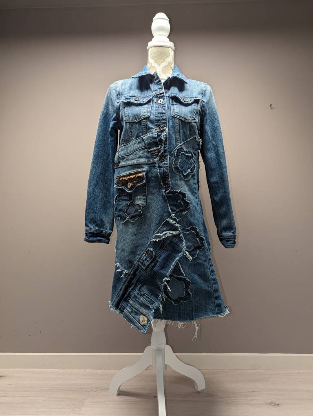 Upcycled Long Denim Patchwork Jacket Small - Etsy