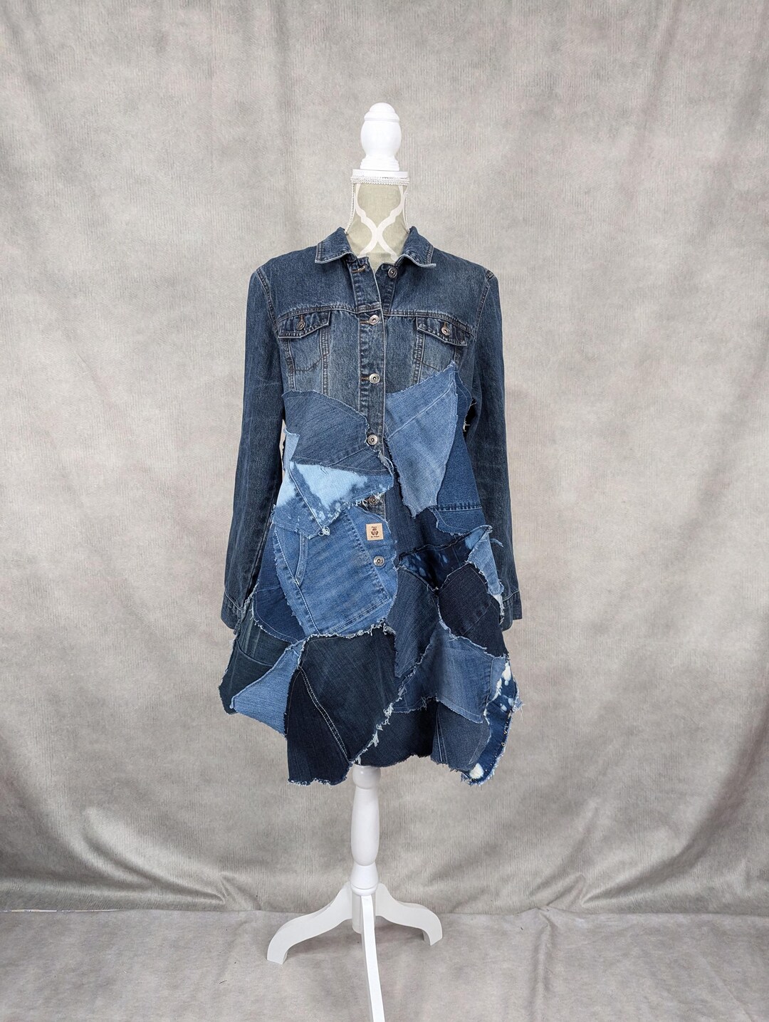 Upcycled Long Denim Patchwork Jacket -XL - Etsy