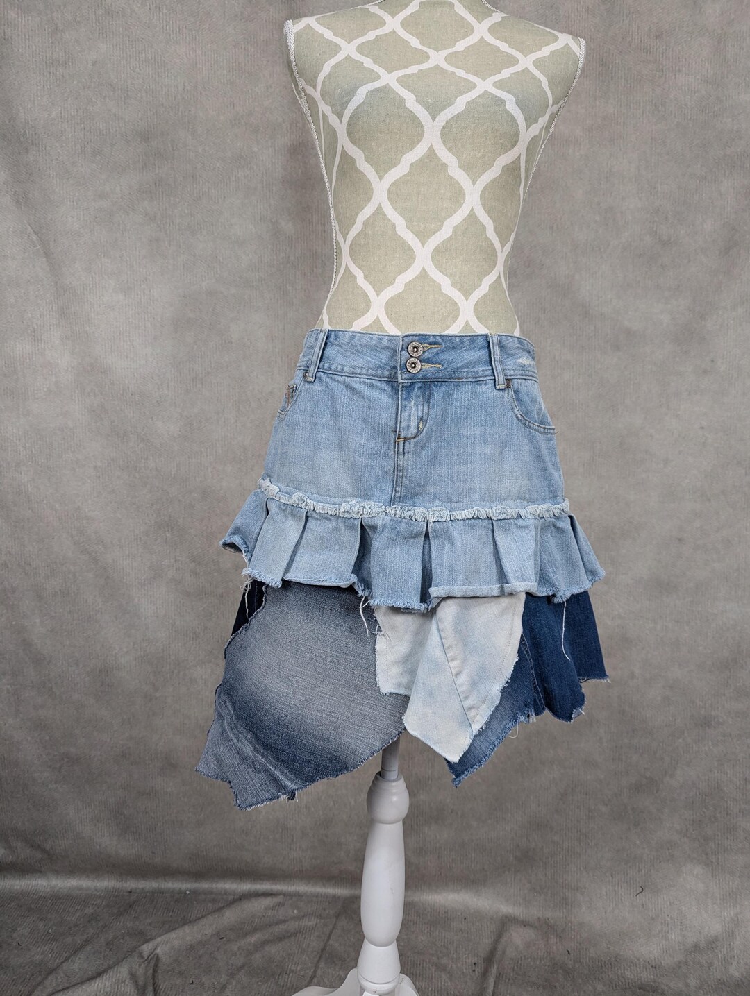 Upcycled Denim Patchwork Skirt - Medium - Etsy