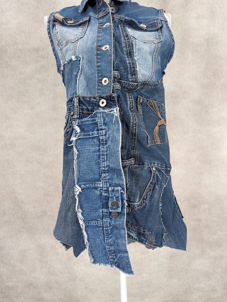 Upcycled Longer Denim Patchwork Vest- Small - Etsy