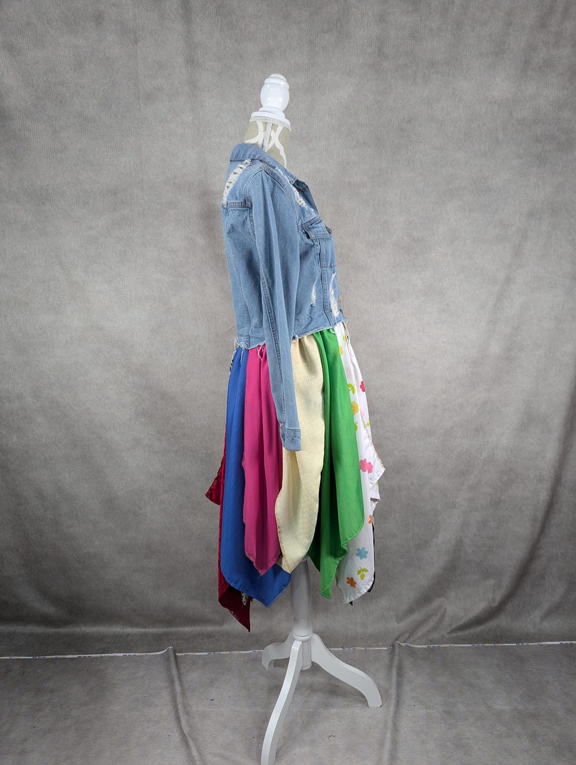 Upcycled Long Flowy Denim and Fabric Jacket- Small - Etsy