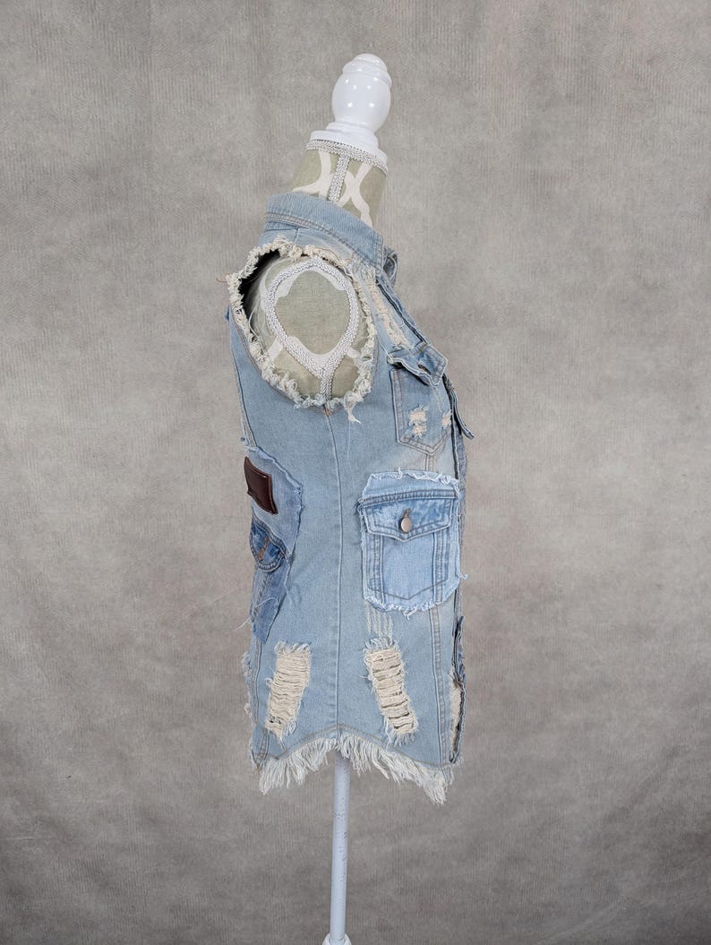 Upcycled Distressed Denim Vest - Xsmall - Etsy