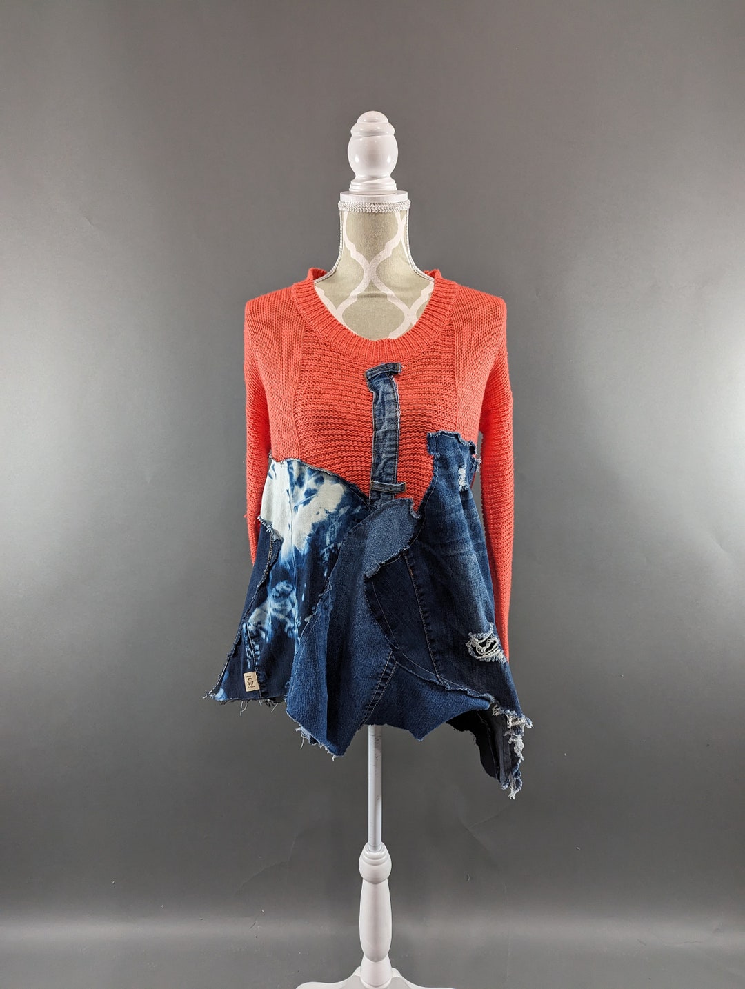 Upcycled Denim Patchwork Sweater Large - Etsy