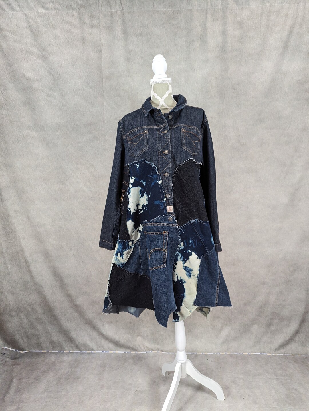 Upcycled Long Denim Patchwork Jacket XL - Etsy
