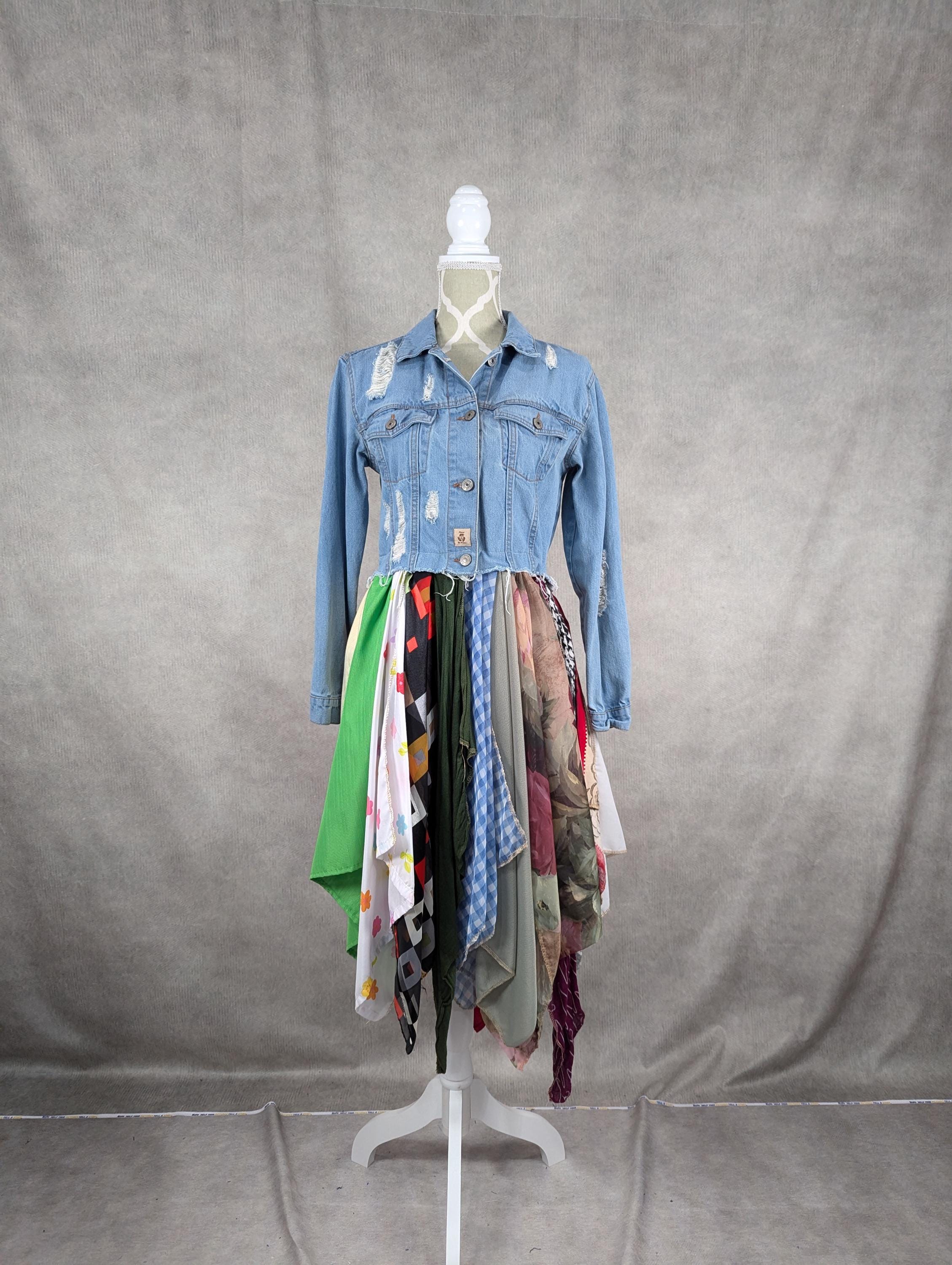 Upcycled Long Flowy Denim and Fabric Jacket- Small - Etsy