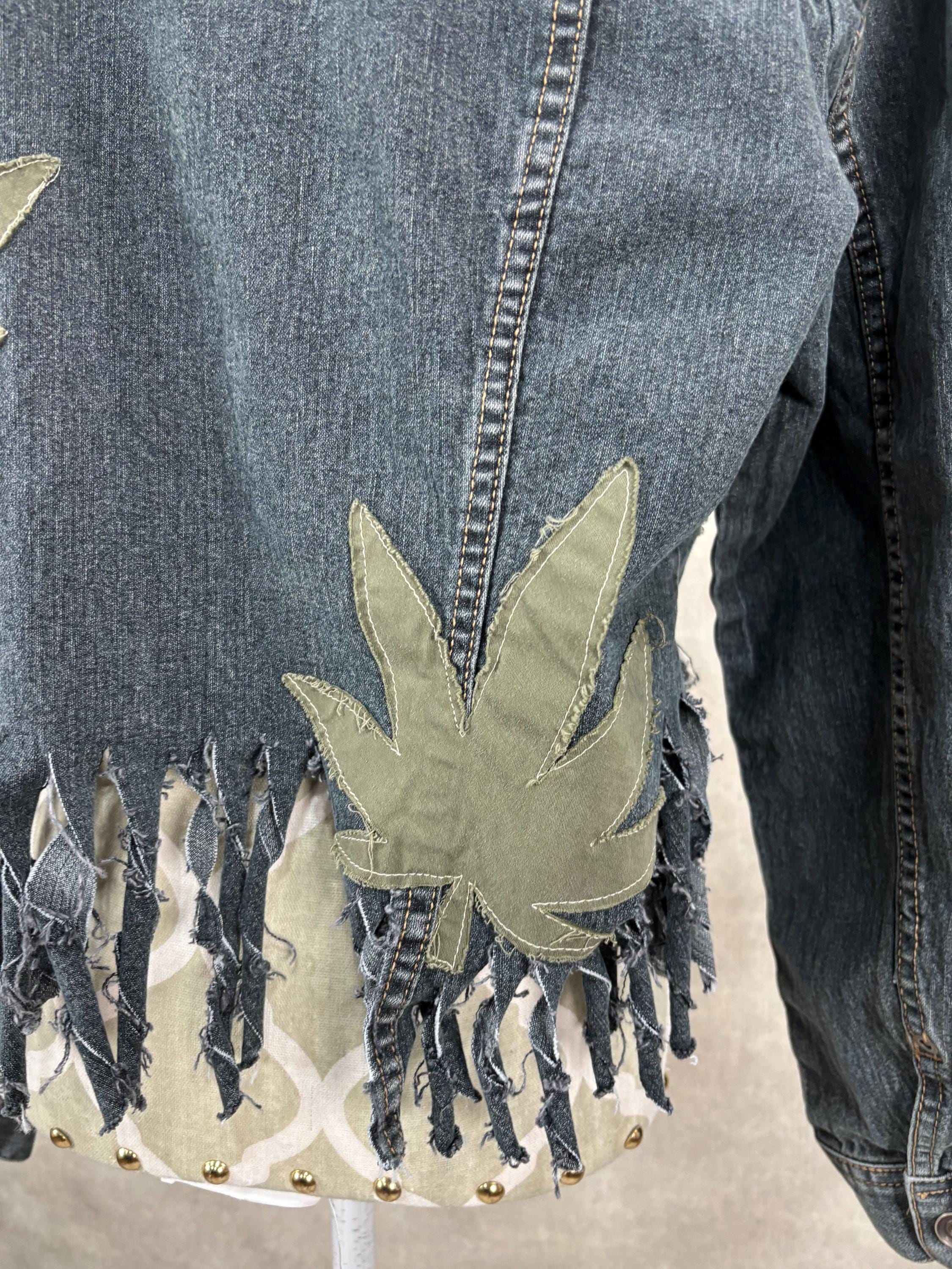 Upcycled Denim Marijuana Leaves Jacket -XL - Etsy