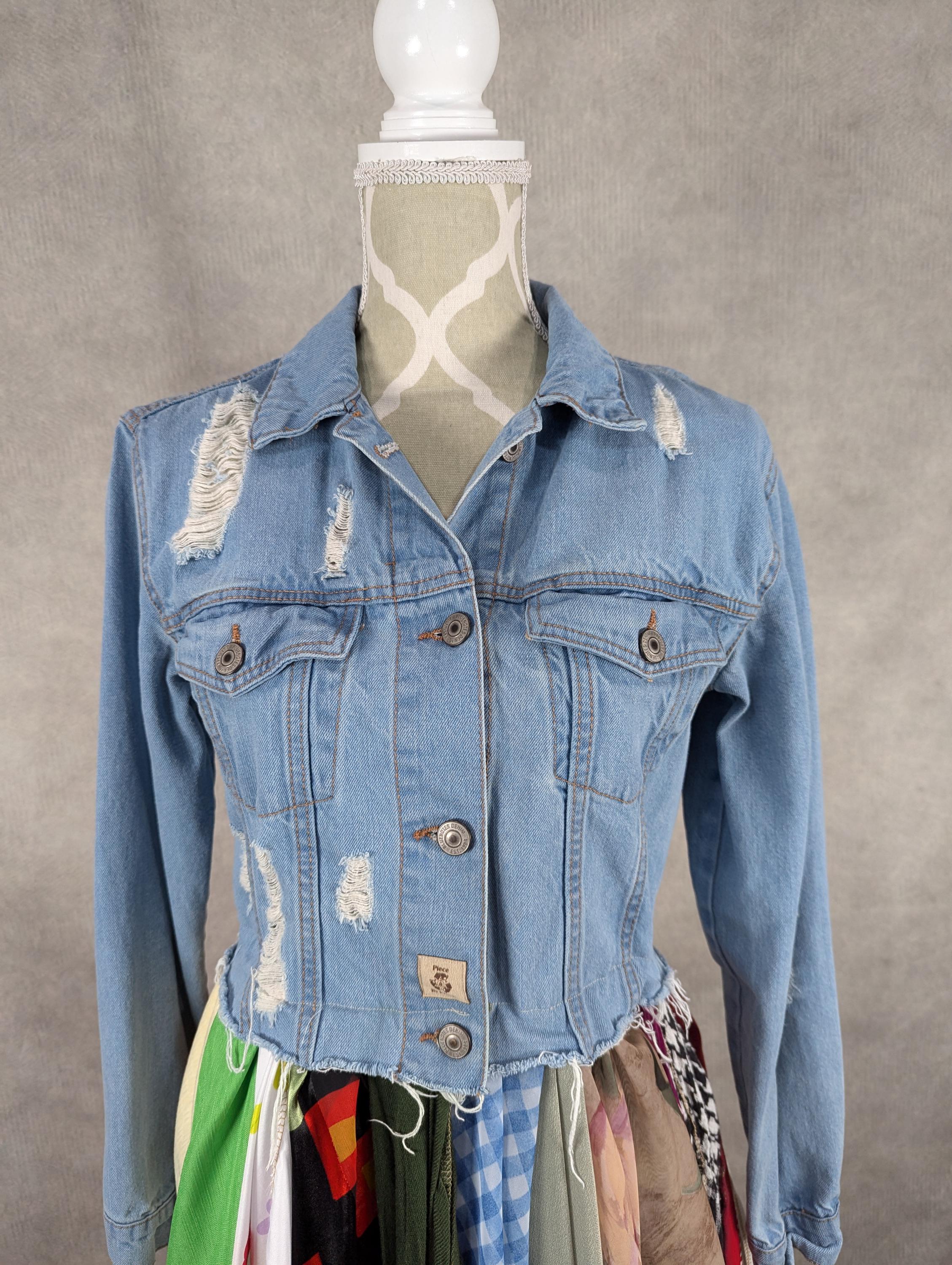 Upcycled Long Flowy Denim and Fabric Jacket- Small - Etsy