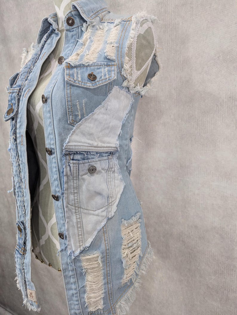 Upcycled Distressed Denim Vest - Xsmall - Etsy