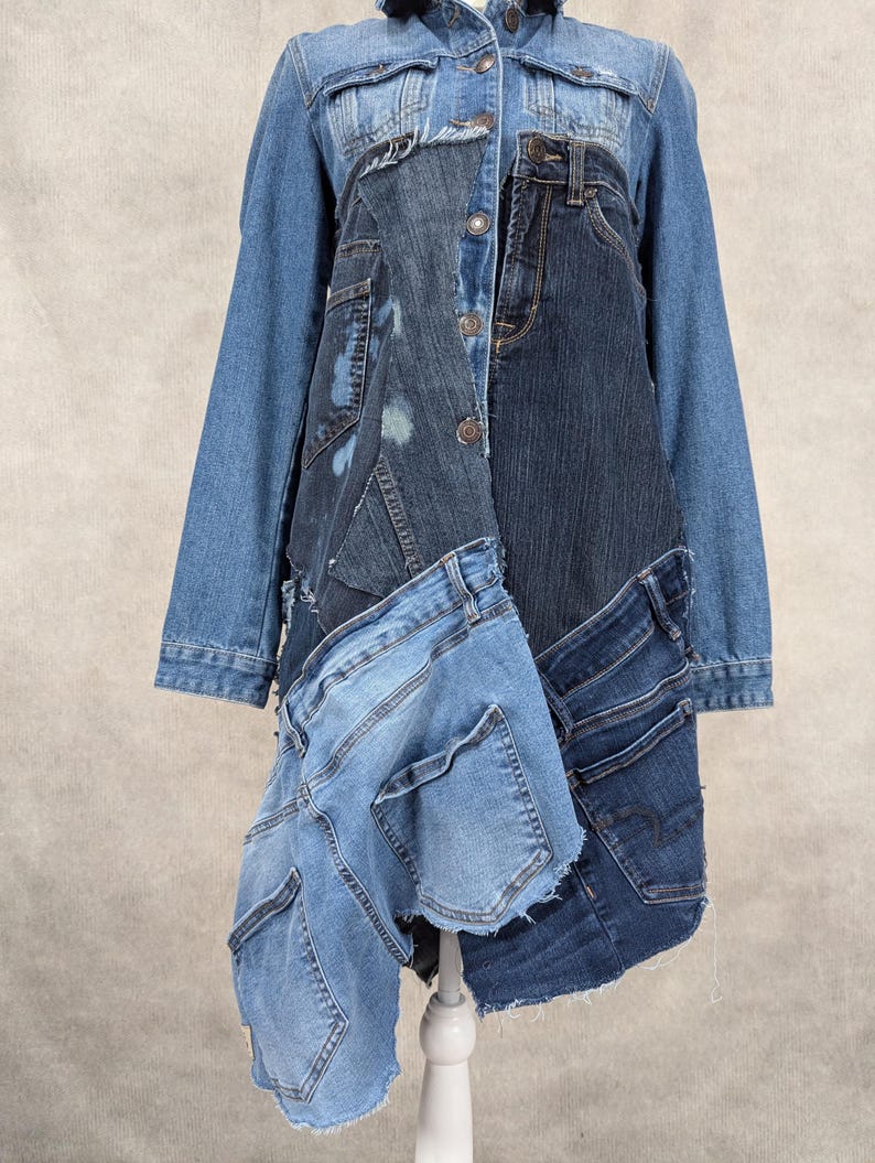 Upcycled Long Denim Patchwork Jacket - M/L - Etsy