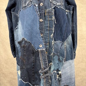 Upcycled Plus Size Long Denim Patchwork Jacket/trench-3x - Etsy