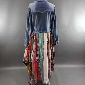 Upcycled Long Flowy Denim and Fabric Jacket-l/xl - Etsy