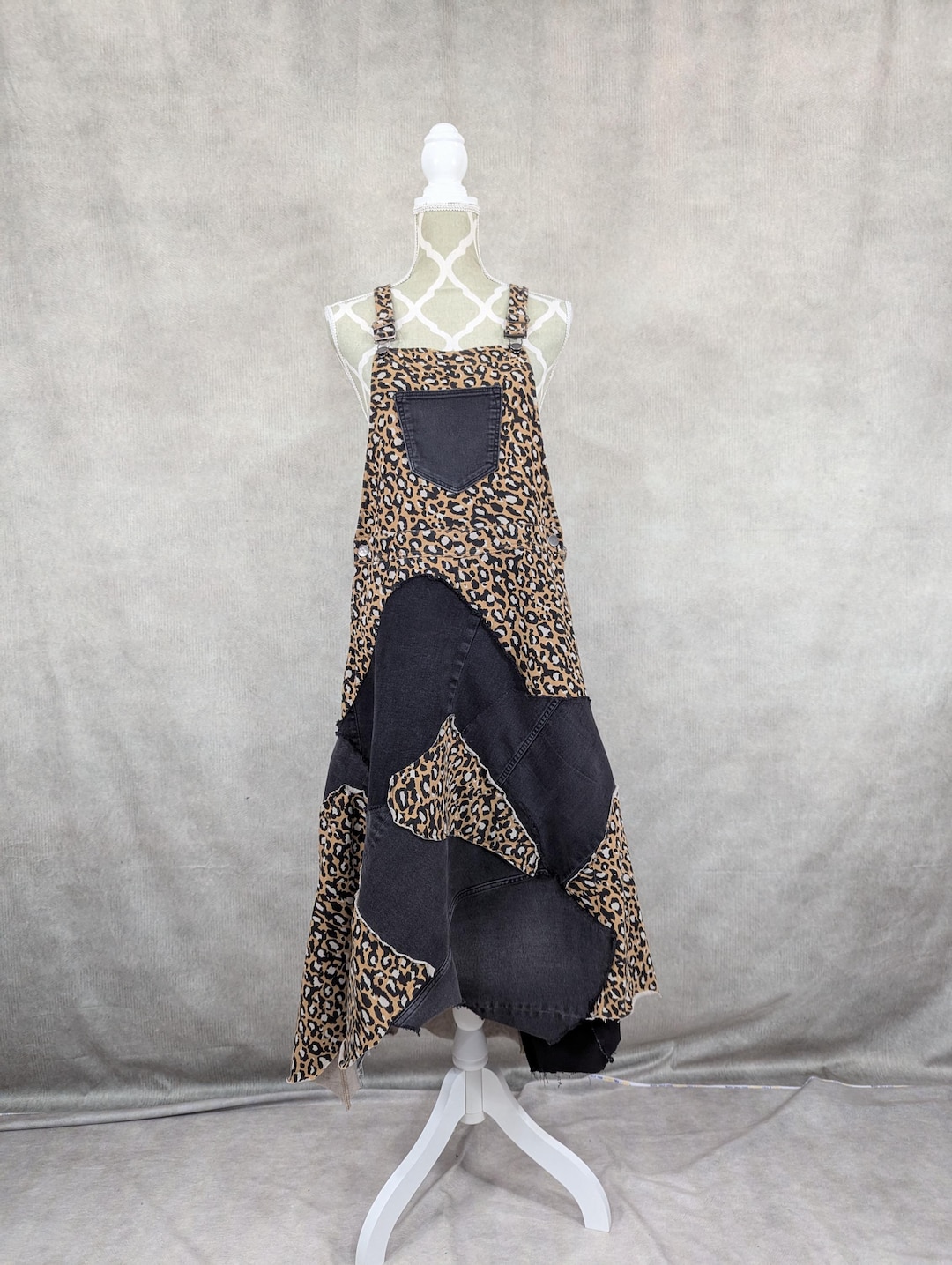 Upcycled Denim Animal Print Overall Dress-size M/L - Etsy