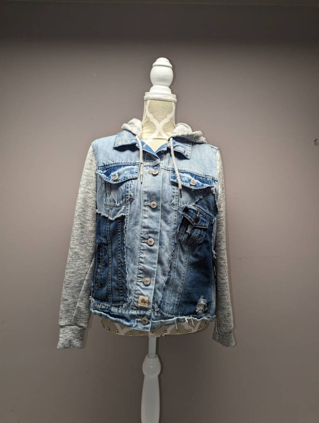 Upcycled Distressed Hooded Denim Jacket XL - Etsy