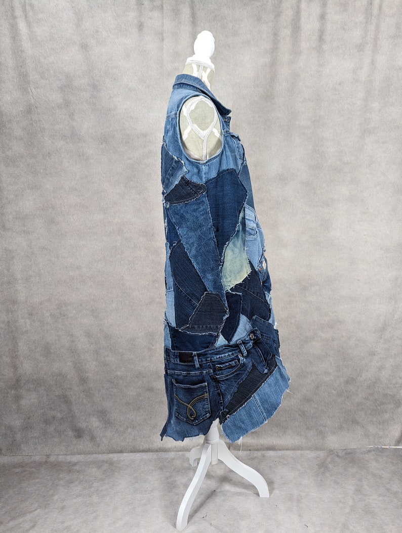 Upcycled Long Denim Patchwork Vest - XL - Etsy