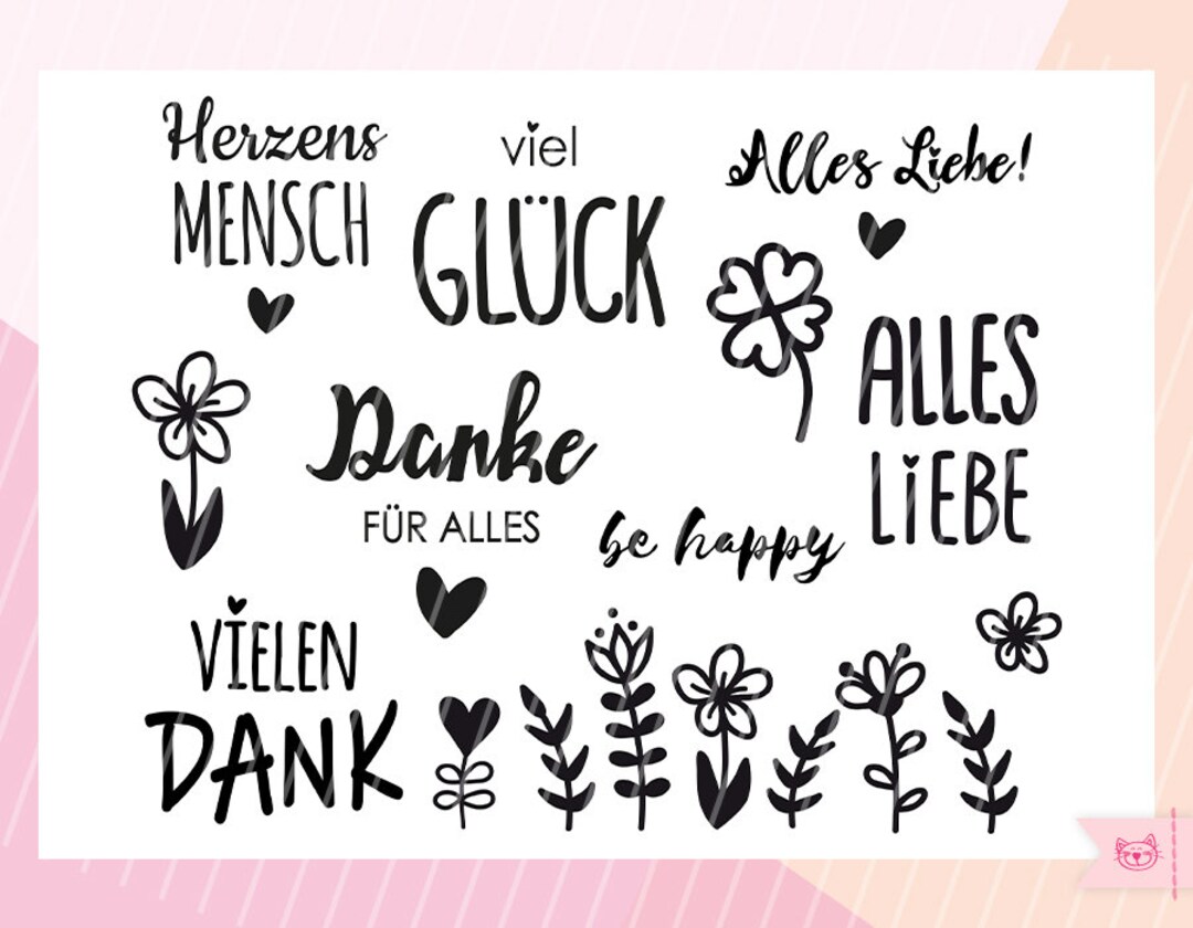 Plotterdatei | Herzenswünsche Set - SVG Datei Danke - SVG Alles Liebe ...