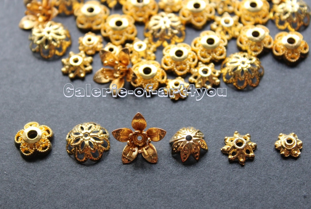 100 Pearl Caps Gold MIX 6mm-12mm Metal Pearl Caps Spacer Craft Kit ...