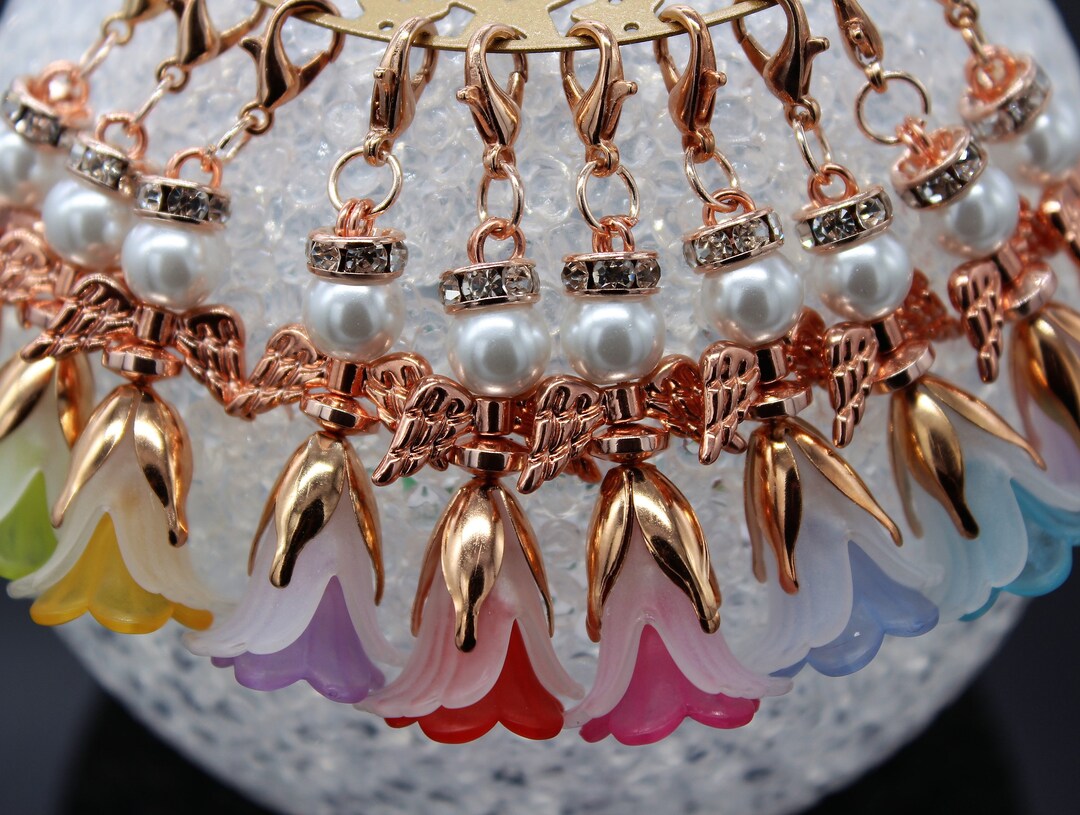 10 Guardian Angel Pendant Pink Flowers Angel Lucky Charm Wedding Co ...