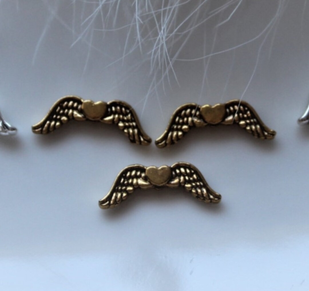 50 / 100 Mini Angel Wings Antique Gold With Heart 20 X 7 Mm Spacer ...