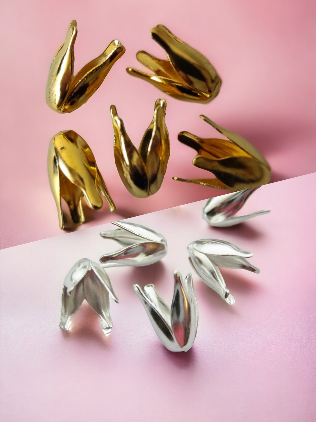 100 Pearl Caps Tulip Silver or Gold Colored Flowers 13 Mm Flowers ...