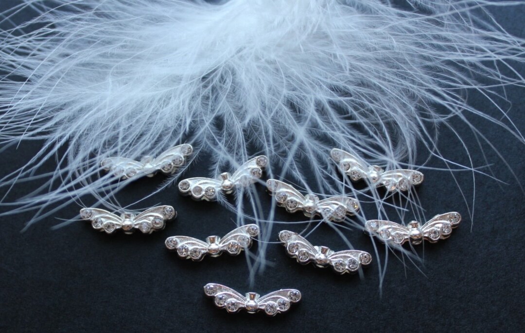 5 / 10 / 20 Angel Wings With Rhinestones Metal Beads Silver Crystal ...
