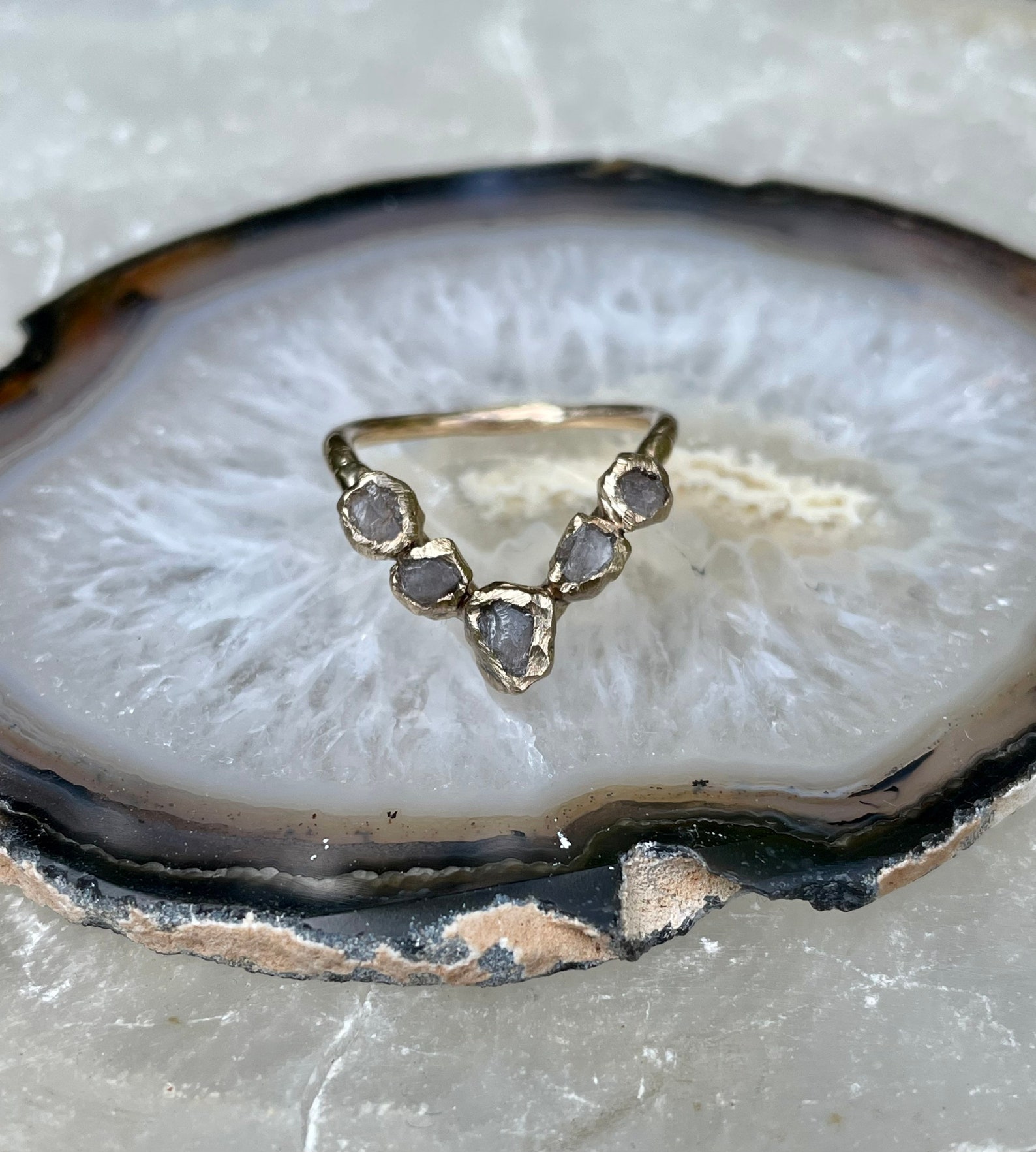 Solid Gold/ Sterling Silver Taw Stone Chevron Ring/boho Style - Etsy