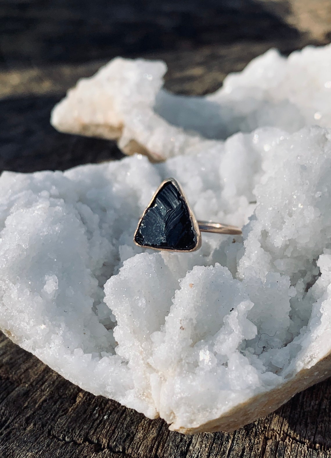 Large Raw Obsidian Triangle Ring Geometric Rings Raw Stone - Etsy