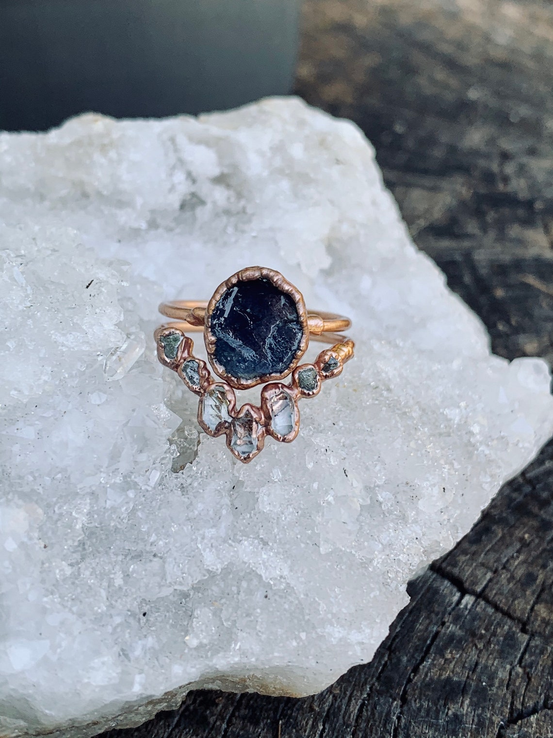 NEW Solid Gold Alternative Wedding Set Raw Sapphire | Etsy