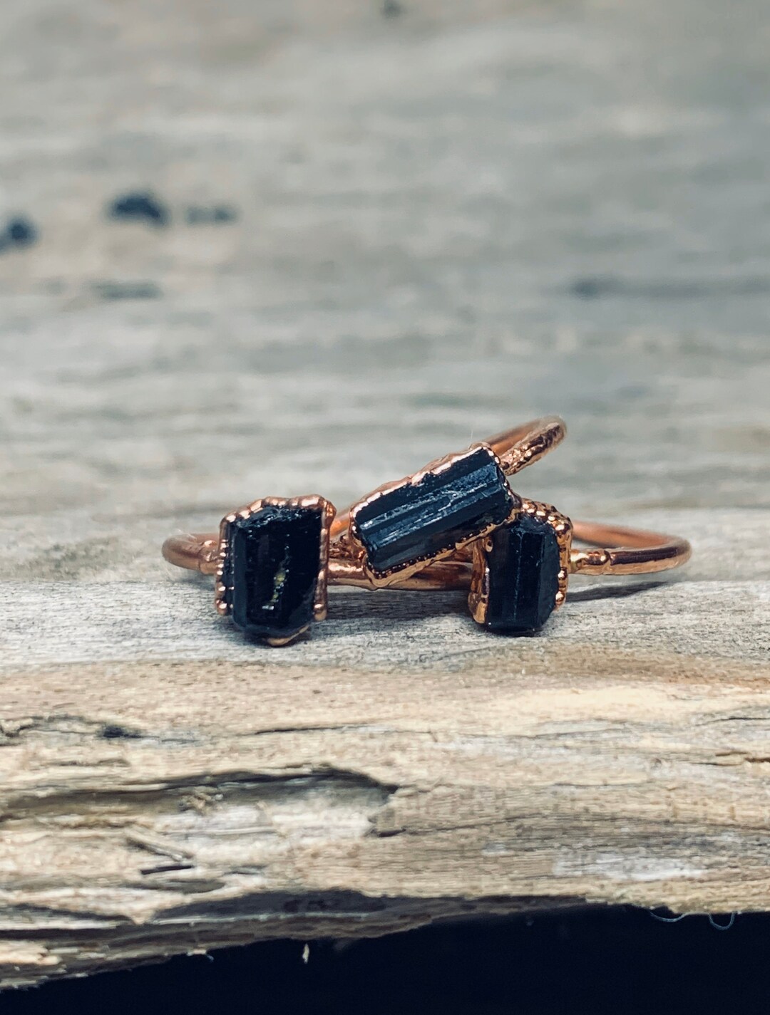 Black Tourmaline Stacking Ring/ Raw Black Tourmaline Ring/ Dainty Black ...