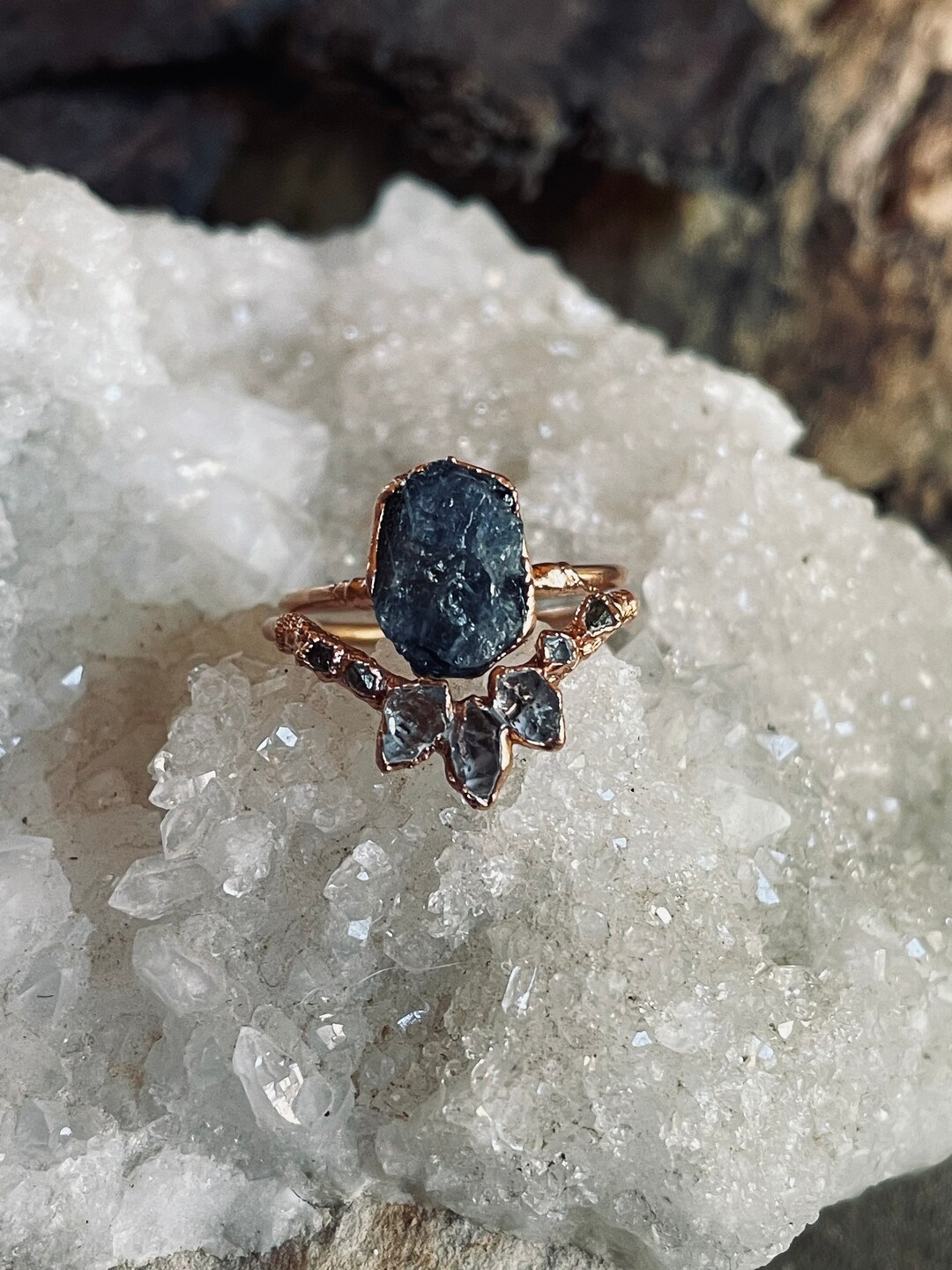 NEW Solid Gold Alternative Wedding Set| Raw Sapphire Engagement Ring ...