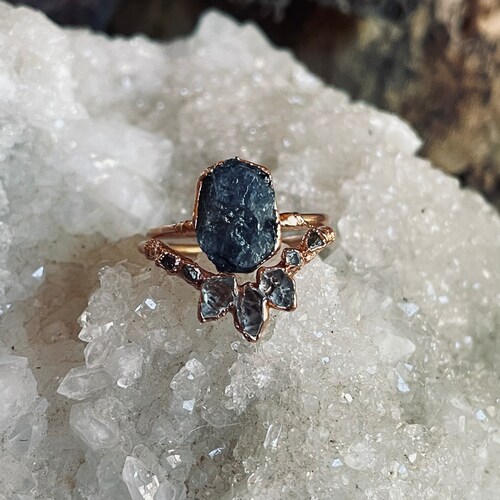 Solid Gold Boho Hippie Wedding Set Raw Stone Engagement Ring - Etsy