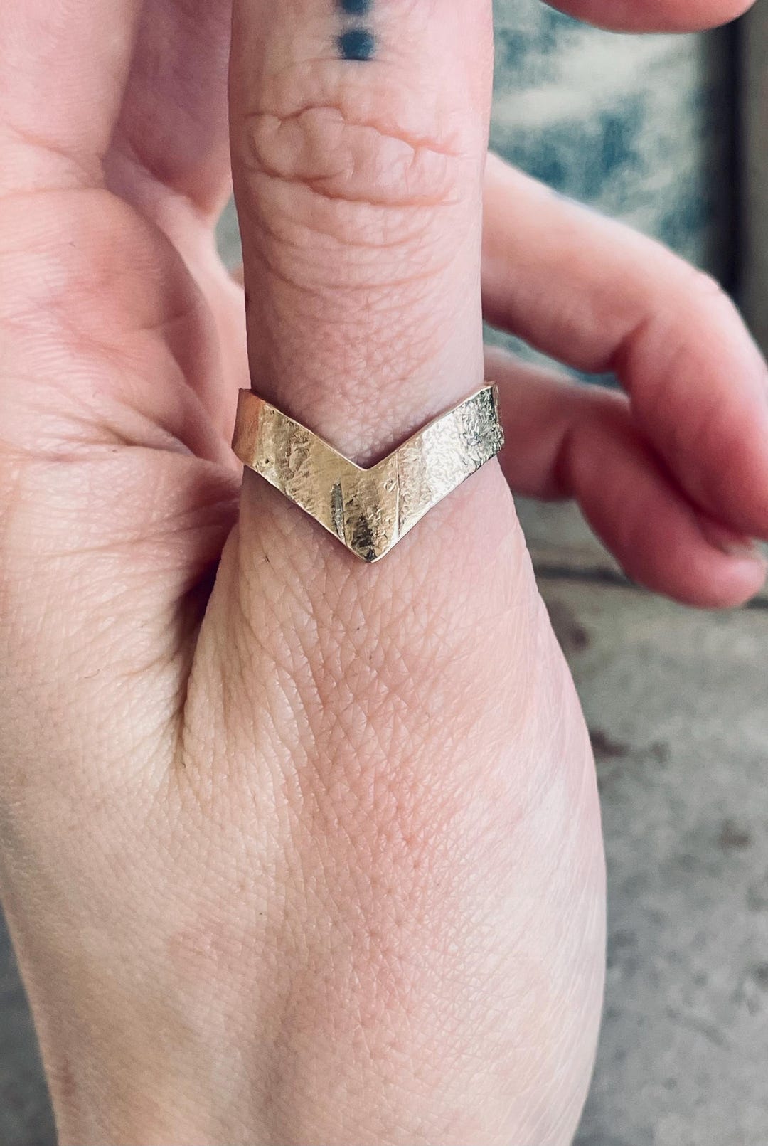 Hammered Chevron Wedding Band| Chevron Stacking Band| Thick Gold ...