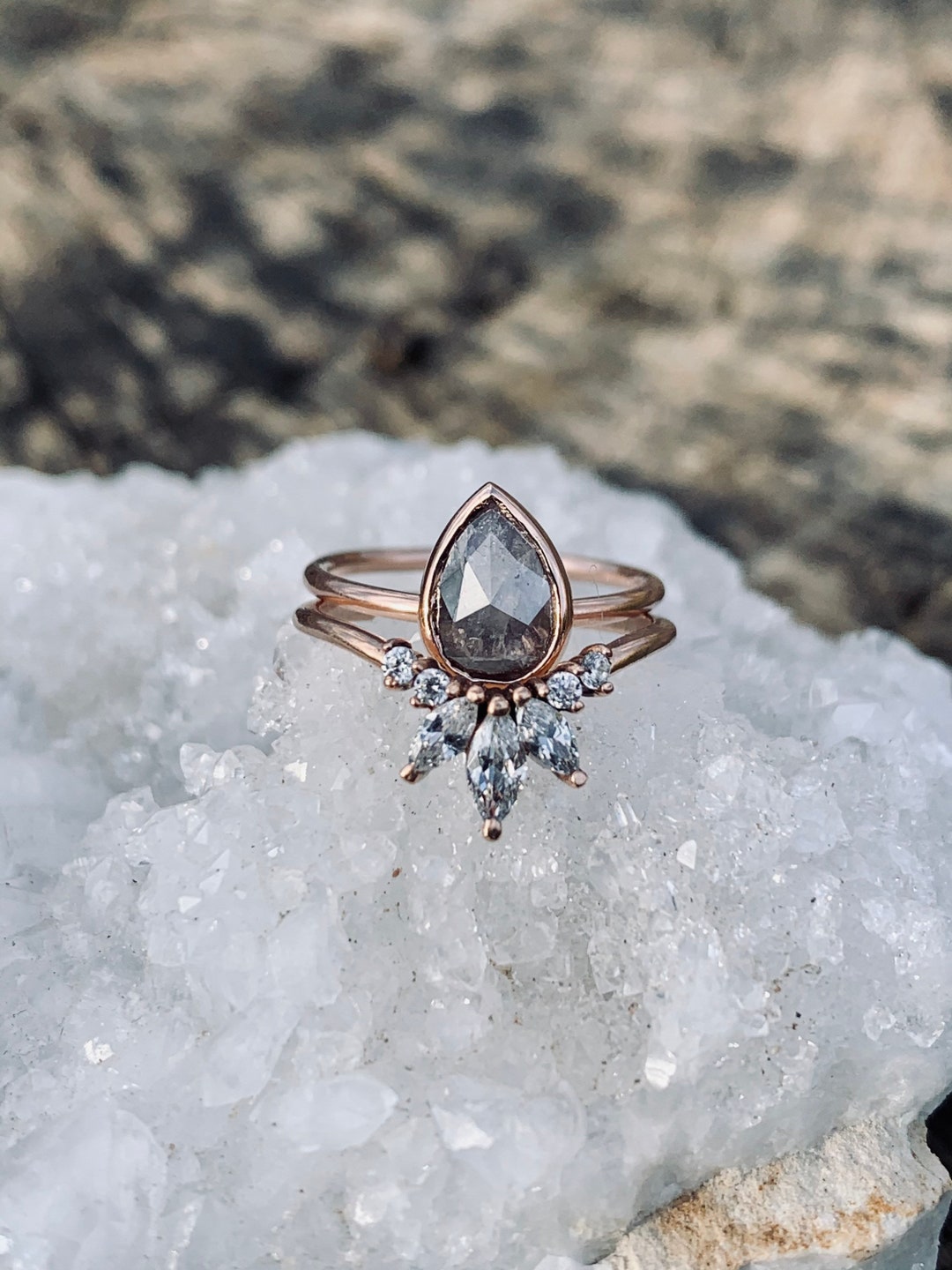 Pink Tear Drop Diamond Engagement Ring Rose Gold Engagement Ring ...