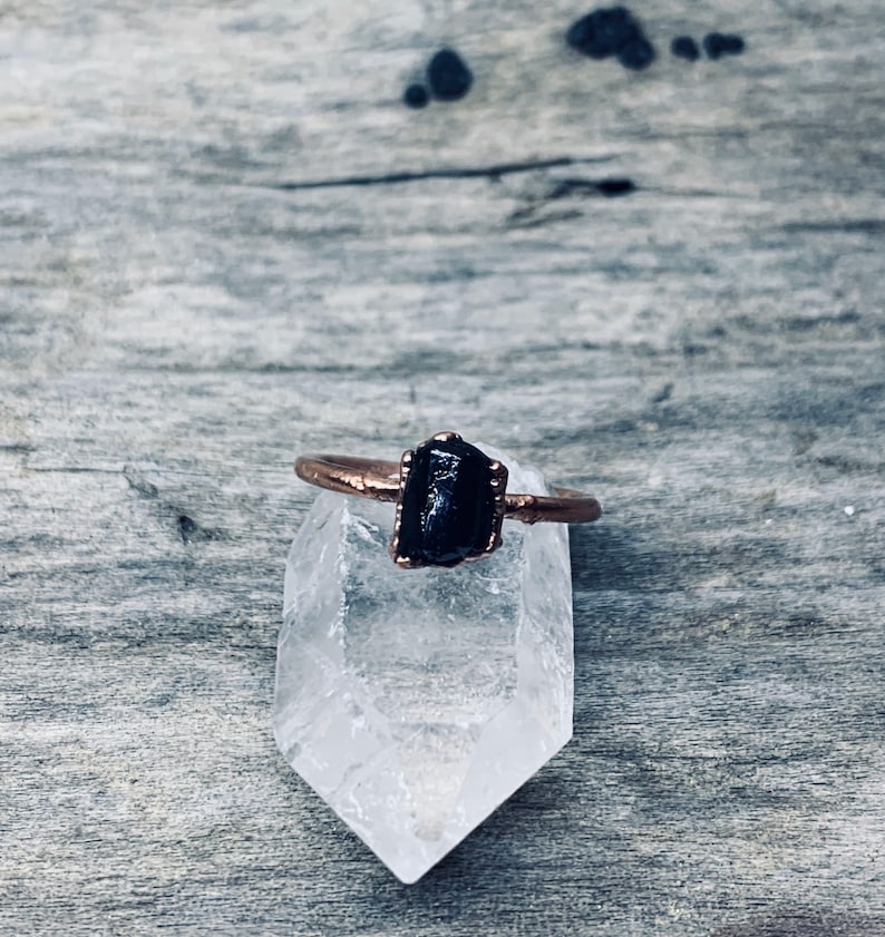 Black tourmaline stacking ring/ raw black tourmaline ring/ | Etsy