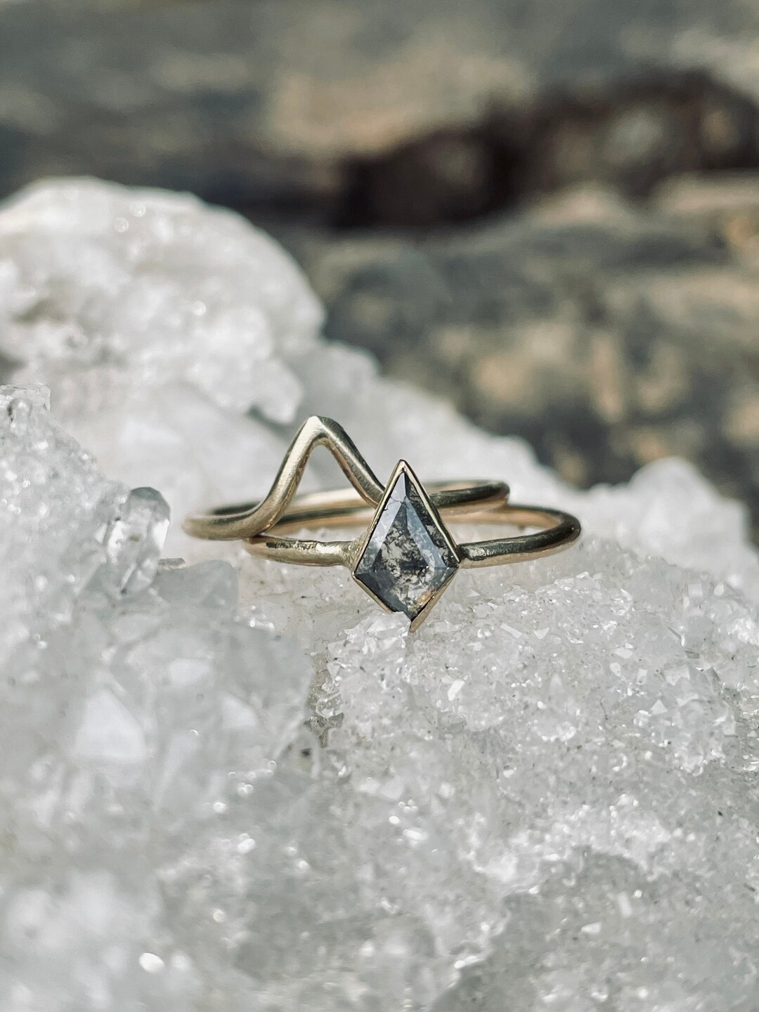 Edgy Geometric Diamond Ring Set| Kite Diamond Ring| Alternative ...