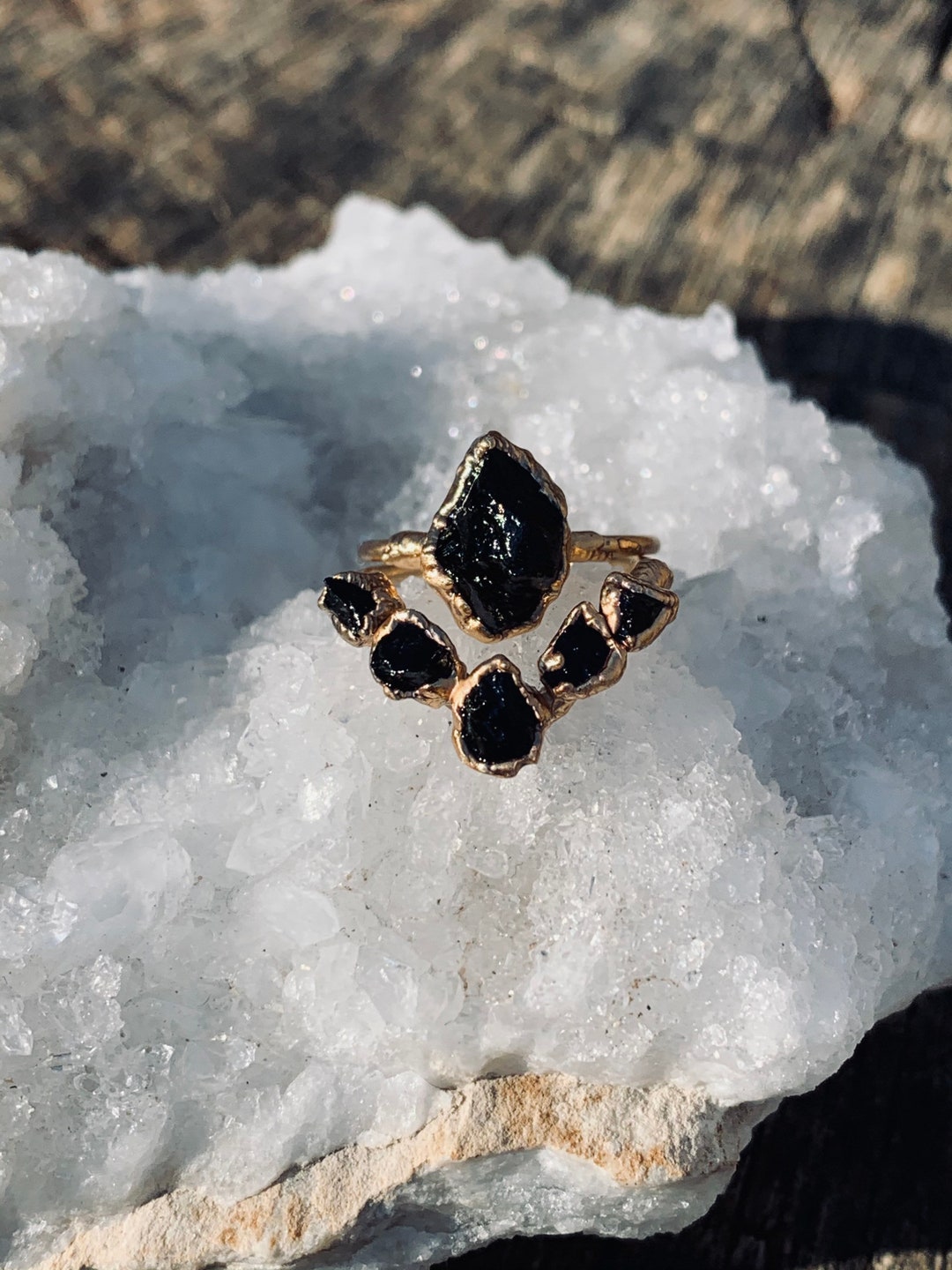 Solid Gold Boho Hippie Wedding Set| Raw Stone Engagement Ring| Handmade ...