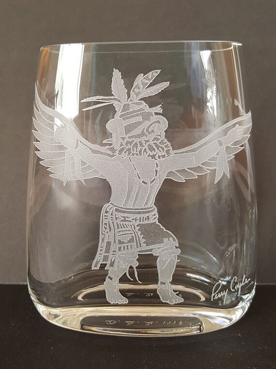 Vase Rare Perry Coyle Kachina Eagle Dress Dancer Etched Glass - Etsy