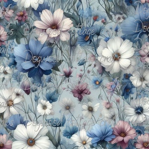 Blue Floral Digital Paper | Scrapbook Paper | Digital Background ...