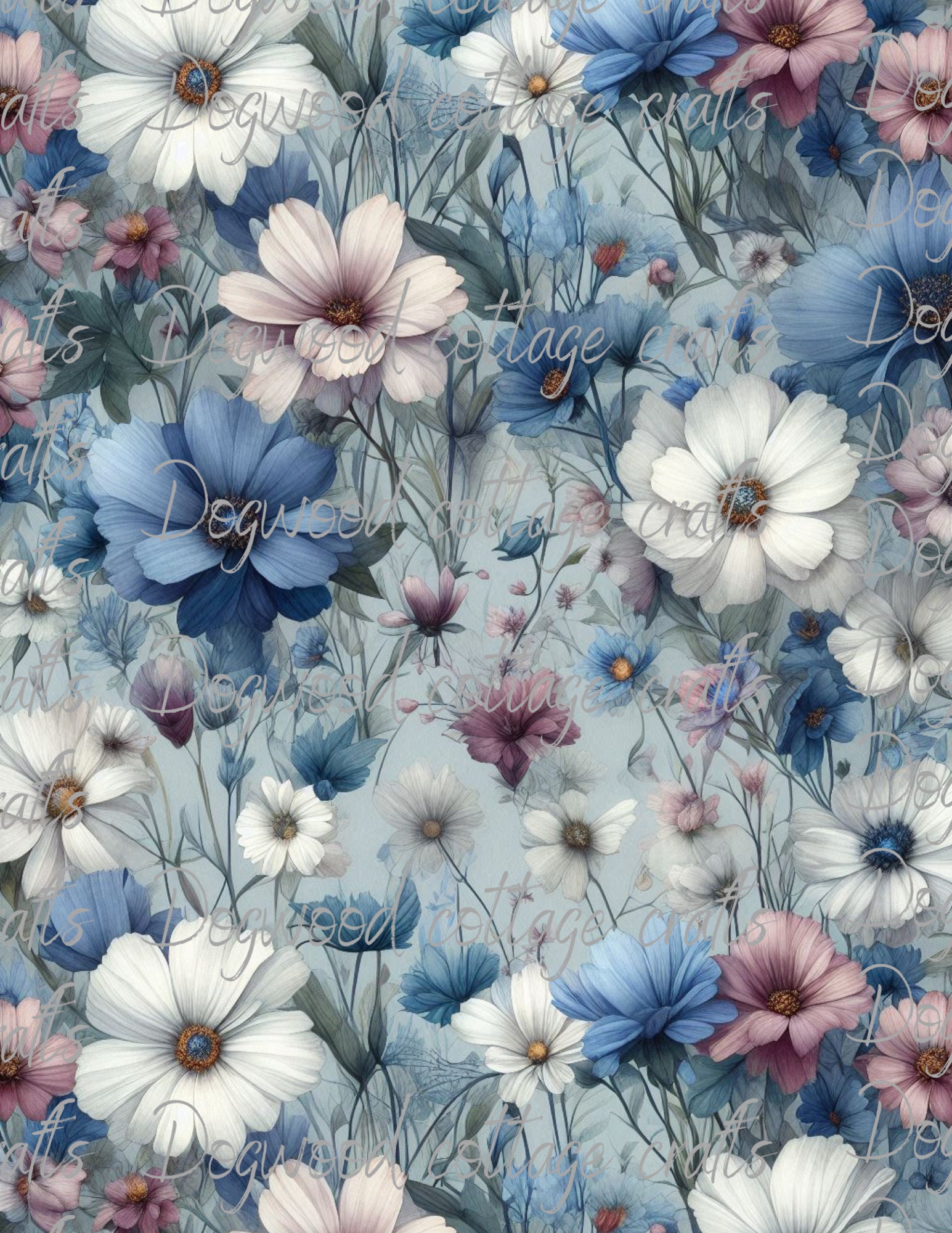 Blue Floral Digital Paper | Scrapbook Paper | Digital Background ...