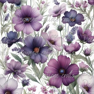 Purple Floral Digital Paper | Scrapbook Paper | Digital Background ...
