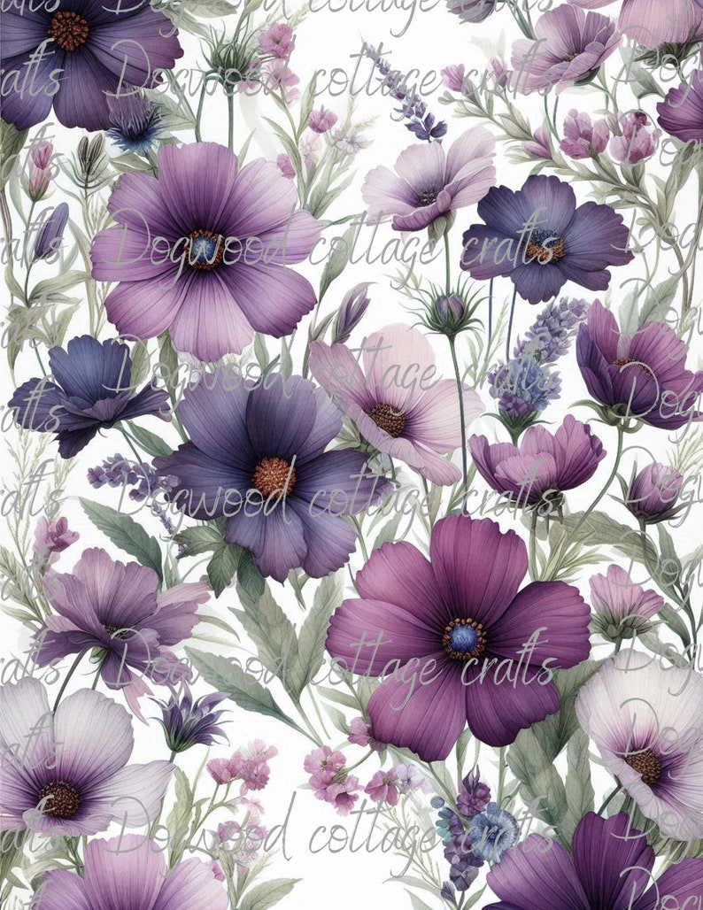 Purple Floral Digital Paper | Scrapbook Paper | Digital Background ...