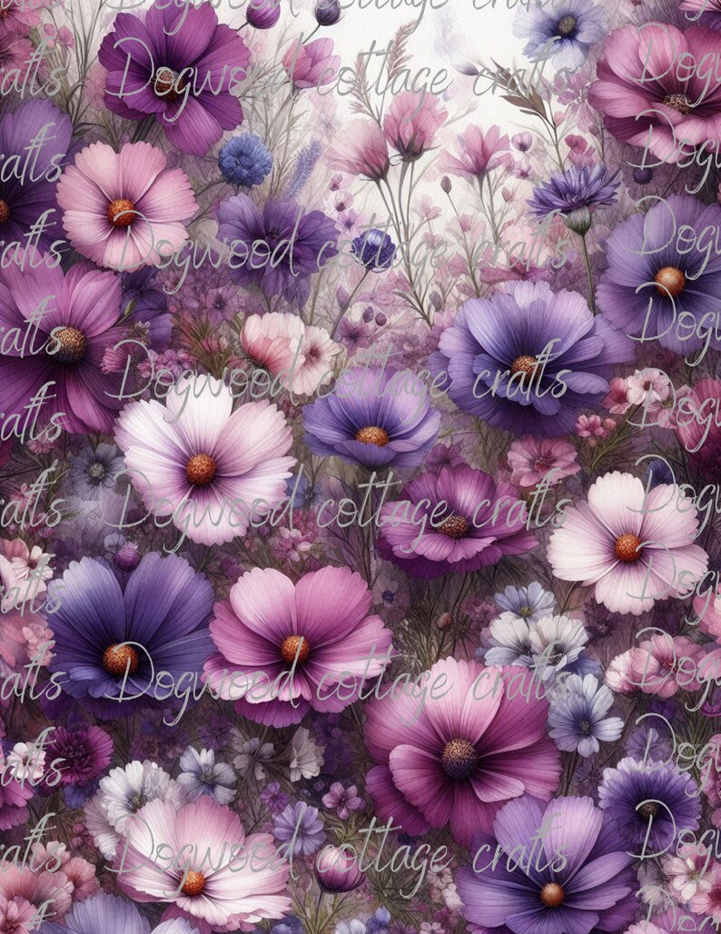 Purple Floral Digital Paper | Scrapbook Paper | Digital Background ...